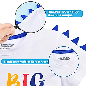 Dinosaur Big Brother Announcement T Shirt Sibling Outfits for Toddler Boys 100% Cotton Promoted to Big Brother Shirt White Print Colorful Short Sleeve Top Tee Gift (White, 4T)
