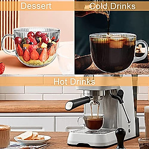 OULOVECO Glass Cereal Bowl Clear Oatmeal Bowl with Handle Spoon,Glass Coffee Mug with Lids Milk Breakfast Bowls Yogurt Bowl for Latte Tea Microwave Safe,400ml/13.5 oz,Set of 2