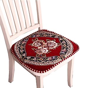 European Embroidery Chair Pads Seat Cushion with Tie for Home Office Dinning Chair Indoor Outdoor Seat Chair Pad (red, Set of 2)