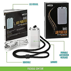 Portable Air Purifier Necklace - Rechargeable and Wearable Personal Air Device for Kids and Adults - Portable & Travel Size, Use at Home, Office, Car, Grocery Store, School or Outdoor Activities