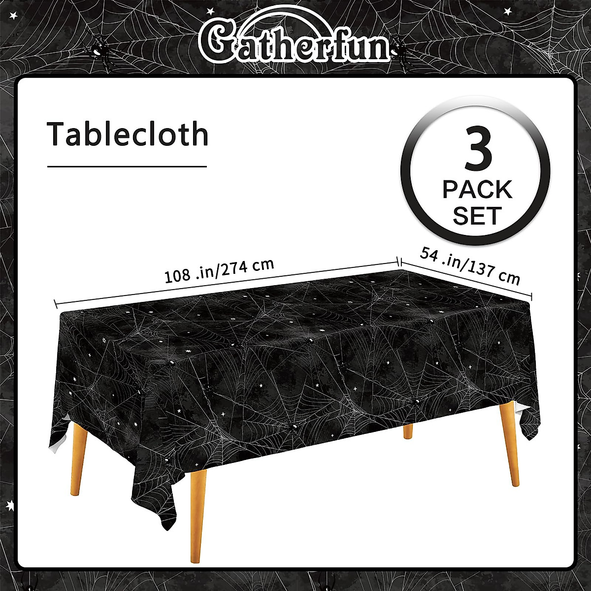 Gatherfun Halloween Party Supplies - Spider Webs Disposable Tablecloth Plastic Table Cover, Ideal for Halloween Spider Webs Party Decorations, 54 X 108 Inch, 3 Pack