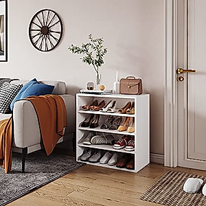 WAHEY Shoes Rack, 4-Tier Free Standing Wood Closet Organizer Unit, FSSR003