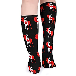 aifaqukuanga Canadian Flag Moose Silhouette 5-Pack Men And Women Casual Long Socks Breathable Athletic Running Socks