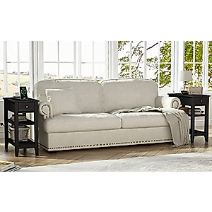 ChooChoo Narrow End Table with Charging Station, Side Table Living Room with USB Ports & Power Outlets and Hidden Drawer, 3-Tier Skinny Nightstand with 2 Open Storage Shelves for Small Place (Black)