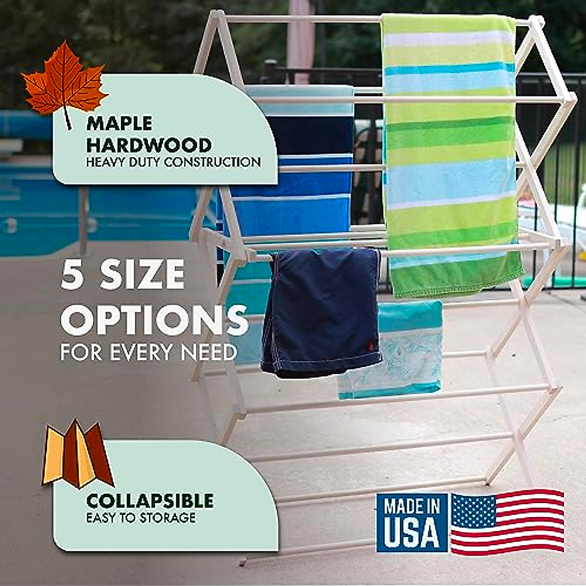 Pennsylvania Woodworks Clothes Drying Rack: Solid Maple Hardwood Laundry Rack for Bedding, Blankets, Towels & More, Heavy Duty, Folding Drying Rack Made in USA, No Assembly Needed, Extra Large