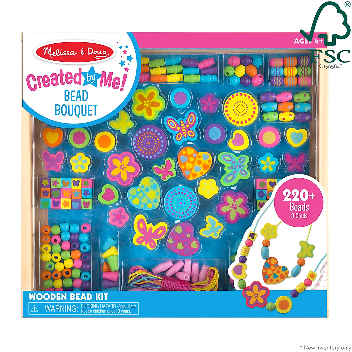 Melissa & Doug Created by Me! Bead Bouquet Deluxe Wooden Bead Set With 220+ Beads for Jewelry-Making, for 4+ years, Multicolor, 9½