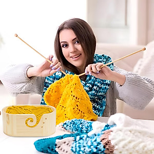 MTJYQYF Wooden Knitting Bowl Yarn Bowl - Crochet Bowls for Yarn, Handmade Yarn Holder Bowl for Crocheting and Knitting Gift for Mom Wife Girlfriend & Knitting Lovers - 11x6.1x4.7 in