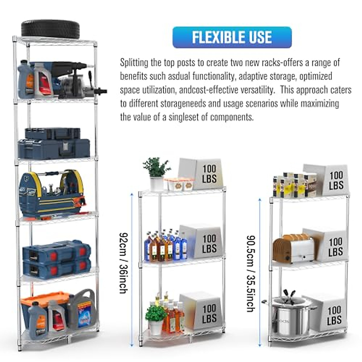 6 Tier NSF Corner Wire Shelf Shelving Unit, 20 x 20 x 72 Inch 600lbs Capacity Heavy Duty Adjustable Metal Storage Rack with Leveling Feet & Shelf Liners for Office Kitchen Bathroom and More - Chrome