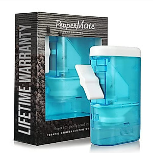 PepperMate Traditional Pepper Mill Manual High Volume Peppercorns and Salt Grinder with Ergonomic Turnkey Handle and Ceramic Precision Mechanism with Adjustable Grind for the Gourmet Chef (Aqua)