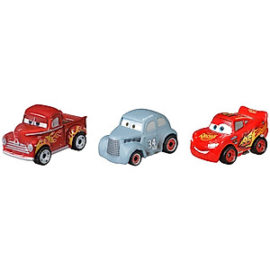 Disney Pixar Cars Mini Racers Pack of 3, [Cotter Pin Series] Hot Rod Smokey, River Scott, and Lightning McQueen