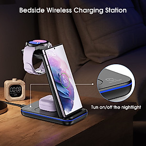 Wireless Charging Station for Samsung, S24 Ultra Wireless Charger Station for Galaxy S24/23/22/21/Z Flip 4/3 Fold 4/3, Wireless Watch Charger for Galaxy Watch 6/5/4/3/Active 2/1/LTE, Buds/Pro/+/Live