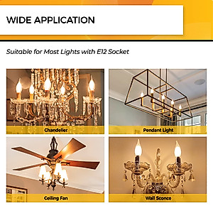 Hizashi 90+ CRI LED Candelabra Bulb 40W Equivalent E12 LED Bulb Dimmable 2700K Soft Warm White, Chandelier Light Bulbs, 4W 450LM Flame Tip CA10 Candle Light Bulbs, UL Listed - 12 Pack