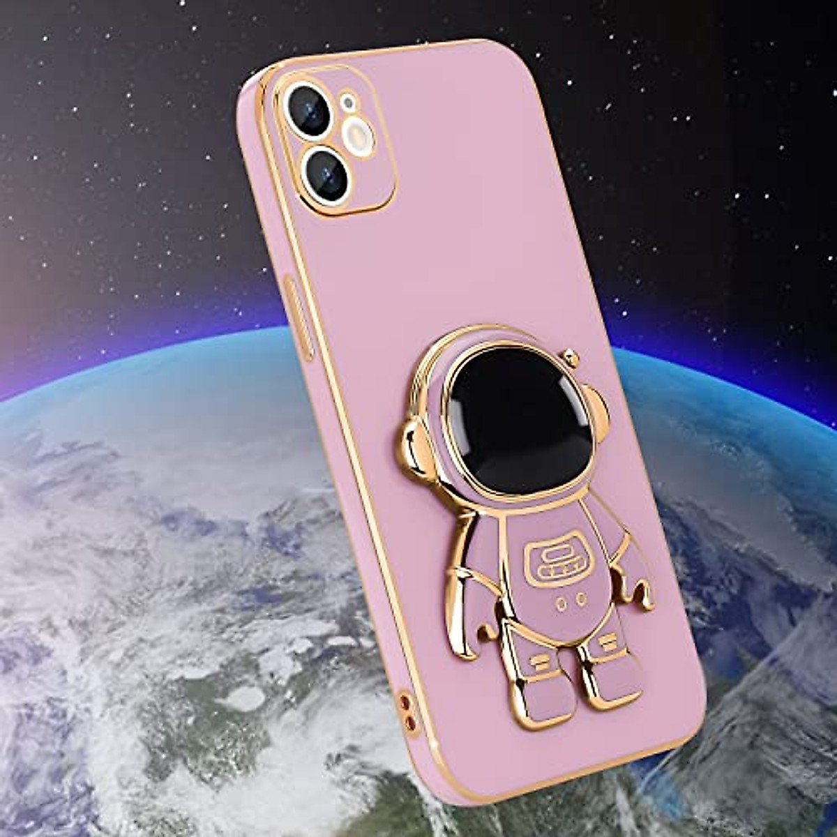 Pepmune Compatible with iPhone 12 Mini Case Cute 3D Astronaut Stand Design Camera Protection Shockproof Soft Back Cover for Apple iPhone 12 Mini Phone Case Purple