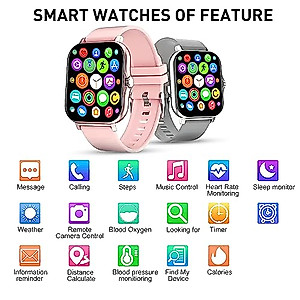 DOVIICO Smart Watch,1.69'' Full Touch Screen Fitness Smart Watch for iOS/Android Phones with Real Time Heart Rate Monitor/Blood Pressure/Oxygen Tracker with Smart Watches for Women Men(Silver)