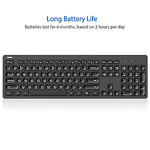 Arteck 2.4G Wireless Keyboard Ultra Slim Full Size Keyboard with Numeric Keypad and Media Hotkey for Computer/Desktop/PC/Laptop/Surface/Smart TV and Windows 11/10/ 8/7