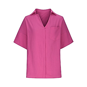 Cheifay Tank Tops Women Cotton Pack Womens Summer Tops Casual Button Down V Neck Shirts Comfort Breathable Outfits Beach T-Shirts with Pocket Tank Tops Women Graphic Gym