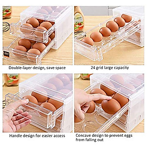Refrigerator Egg Storage Bin, Drawer Double-layer Stackable Fridge Egg Organizer,Refrigerator fresh-keeping box,Egg Tray,Clear(24 grids)