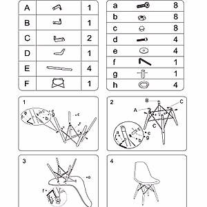 CangLong Modern Mid-Century Shell Lounge Plastic DSW Natural Wooden Legs for Kitchen, Dining, Bedroom, Living Room Side Chairs, Set of 4, Black