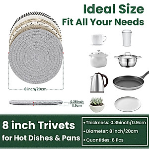 KITLAB 8 Inch Trivets for Hot Dishes, Hot Pots and Pans, Thick Heat Resistant Large Coaster for Kitchen, Hot Pads, Kitchen Essentials, Kitchen Decor for Table & Countertop, 6 Pcs