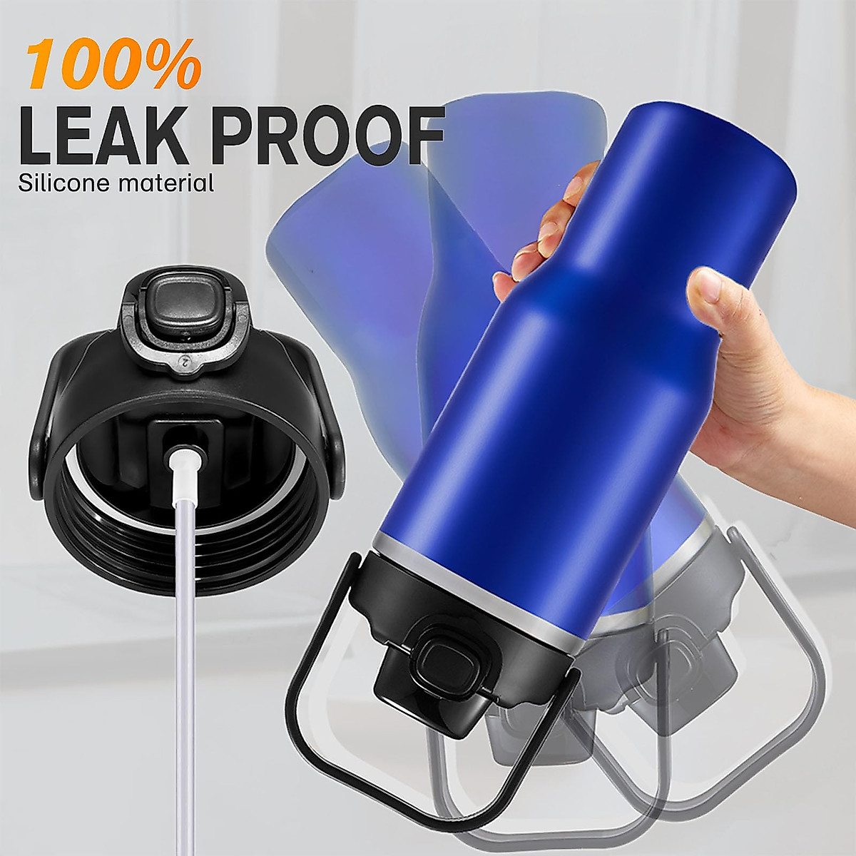 POPOACTI Insulated Tumbler,34 oz Stainless Steel Water Bottle, BPA-Free, Double-Walled Vacuum, Flip Straw for Travel, Keeps Drinks Hot & Cold for 12 Hours,For Travel, Gym & Office (Blue)