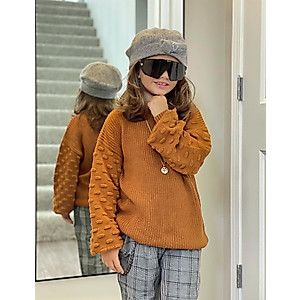 Arshiner Kids Girls Slouchy Chunky Sweater Drop Shoulder Puff Long Sleeve Pullovers Ribbed Loose Outwear Brown 11-12 Years