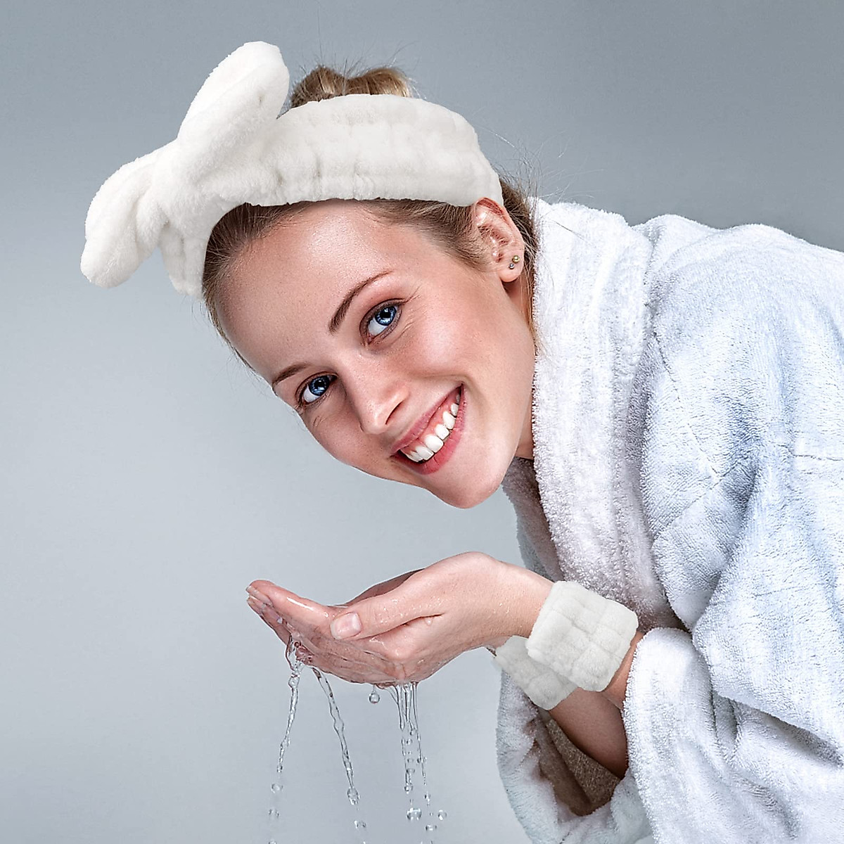 ACO-UINT 6Pcs Spa Headbands and Wrist Washband Set, Pink Headband for Washing Face Towel Wristbands Make Up Headbands, Microfiber Hair Band Skincare Headbands Absorbent Wrist Sweatband for Women