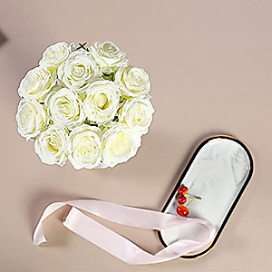 Hawesome 12PCS Artificial Silk Flowers Realistic Roses Bouquet Long Stem for Home Wedding Decoration Party (12PCS-White)
