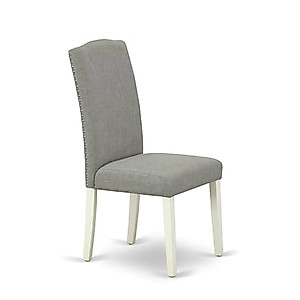 East West Furniture DMEN3-LWH-06 3 Piece Dining Set for Small Spaces Contains a Round Dining Room Table with Dropleaf and 2 Dark Shitake Linen Fabric Parson Chairs, 42x42 Inch, Linen White