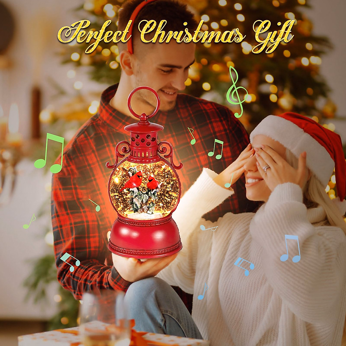 Christmas Snow Globes, Cardinal Christmas Water Globes with 8 Songs, 6H Timer Battery & USB Powered Glitter Snow Globe Music Box Suitable for Christmas Home Decorations Holiday Party Gifts