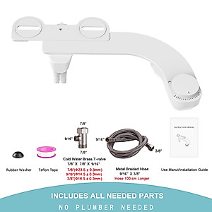 Left Hand Bidet Attachment for Toilet - WITHLENT Ultra-Slimt Non-Electric Dual Nozzle (Frontal & Rear Wash) Adjustable Water Pressure, Water Bidet Toilet Seat Attachment,Easy to Install (White)