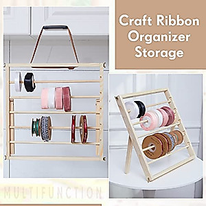 Juexica Wood Ribbon Organizer Storage Ribbon Rack Holder Organizer for Christmas Gift Wrapping Paper, Cellophane, Vinyl Rolls, Arts & Crafts Items