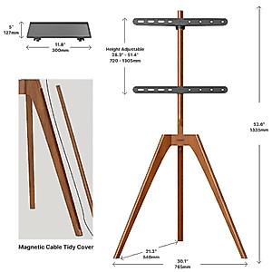 PUTORSEN Premium Wood Easel TV Stand, Adjustable TV Tripod Stand for 45-65 Inch LED LCD Screen, Swivel TV Floor Stand with Top TV Shelf and Magnetic Concealed Cable Management, Max Load 88lbs, Walnut