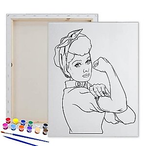 Essenburg Pre Drawn Canvas Paint Kit | Adult & Teen Sip and Paint Party Favor | DIY Date Night Couple Activity FEMINIST MOVEMENT (S 8X10 & 12 COLORS OF PAINT)