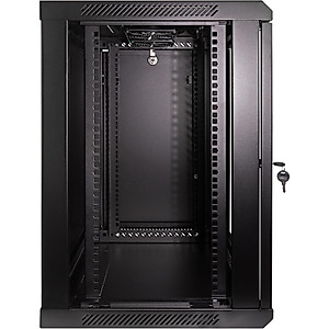 NavePoint 12U Server Rack Enclosure - 17.7” Deep, 12U Wall Mount Network Cabinet with Locking Glass Door for 19” IT Equipment, 12U Network Rack with 2 Fans, Removable Side Panels, Black