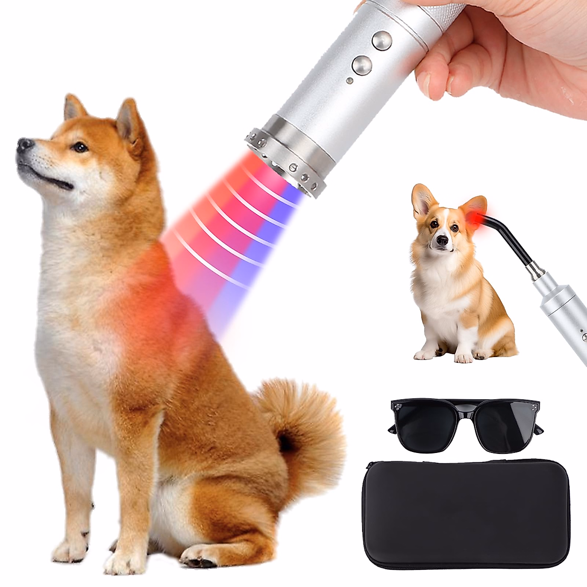 Azilaser Vet Near Red Light Therapy Device for Dogs Pain Relief, 4400mAh Cat Cold Sore Blue Light Treatment Machine Pet Lip Nasal Ear Mouth Oral Canker Sore Leg Knee Back Joint Muscle Relax at Home