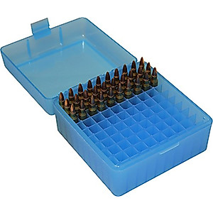MTM 100 Round Rifle Ammo Box 17, 204, 223, 5.56x45, 6x47, Clear Blue