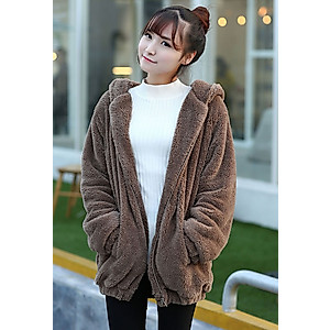 Women Fashion Bear Tail Hoodies,Fluffy Double Velvet Winter Rabbit Ear&Tail Shape Warm Tail Jacket,Long Sleeve Hooded Sweatshirt sweater (brown bear)
