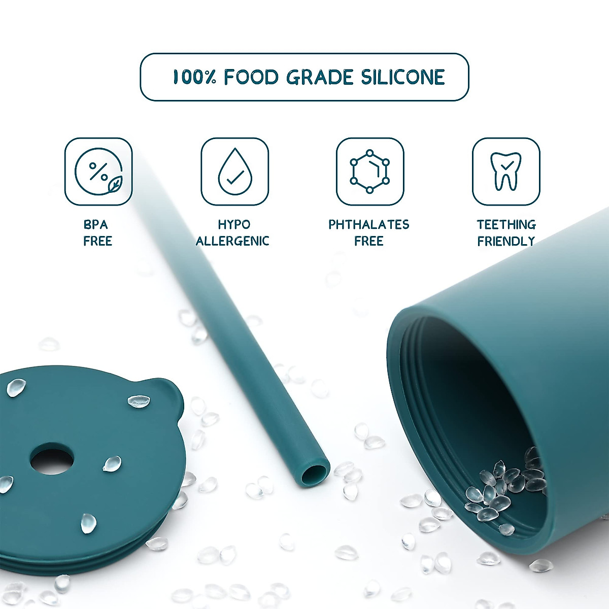 JOYIT Silicone Toddler Open Cup with Straw, Silicone Open Mouth Cup for Baby 6 oz, Baby Training Cup (Hamburger-Ocean Blue)