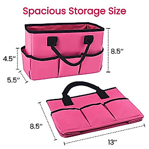 Godery Desktop Tote and Stock Organize, Teacher Helper Tote Bag Organization for Arts, Books, Stationery, etc, and Office Desk Organize, Make-up Storage Tote with Handles for Travel (PINK)