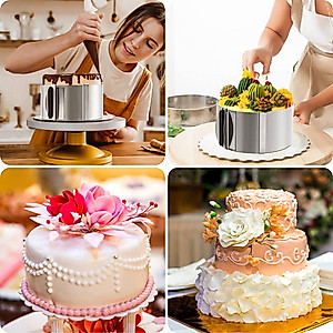 Senbos Cake Ring, Stainless Steel Professional Adjustable Baking Rings with Handle Layer Baking Cake Ring with 3 Cream Scrapers for Birthday Wedding Tier Cake, 3.5 inch High, Diameter 6 to 12 inch