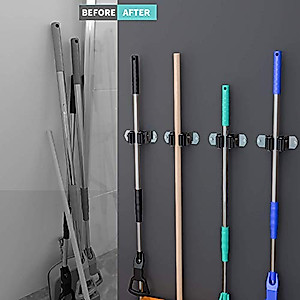 CWOVRS Mop Broom Holder, 4 Pack Mop Holders Stainless Steel Broom Wall Mount Holder, Heavy Duty Broom Hanger Wall Mop Holder for Kitchen Garden Garage