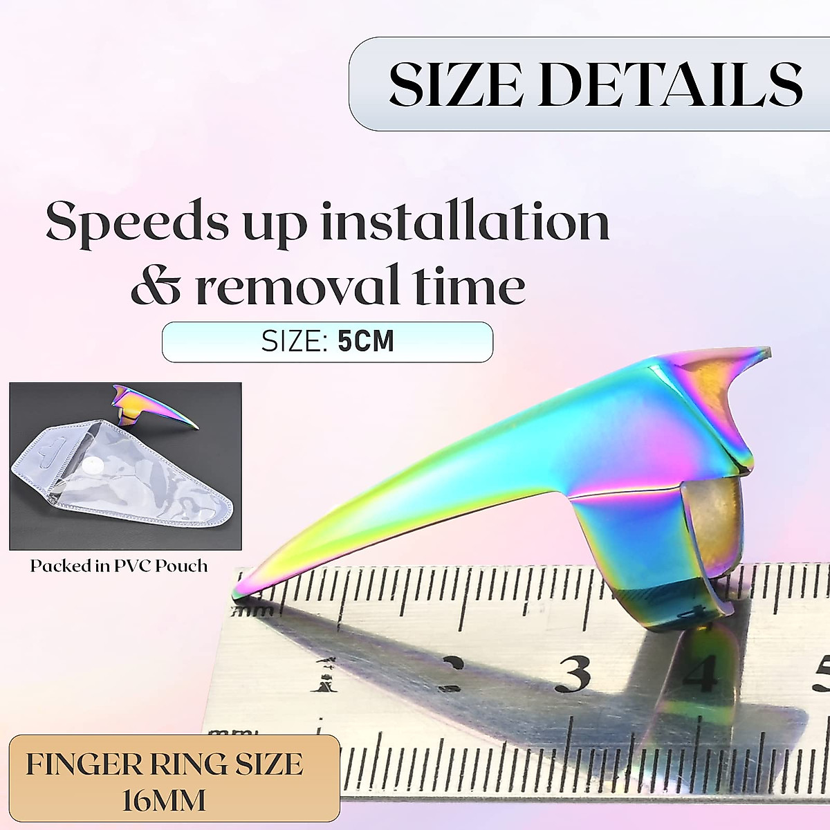 Cross Edge Pro Hair Parting & Sectioning Rings - Stainless Steel Finger Braiding Pick Tools Installation of Remy Human Extensions Styling (Multi Rainbow Titanium Color)