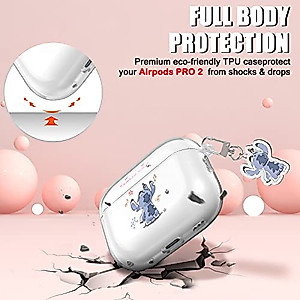 Cute Blue Dog Case Compatible for AirPod Pro 2nd Generation(2022) Cover Clear with Kawaii Anime Keychain for Women Girls Kids Soft Silicone Full Body Protective Cover for AirPods Pro 2