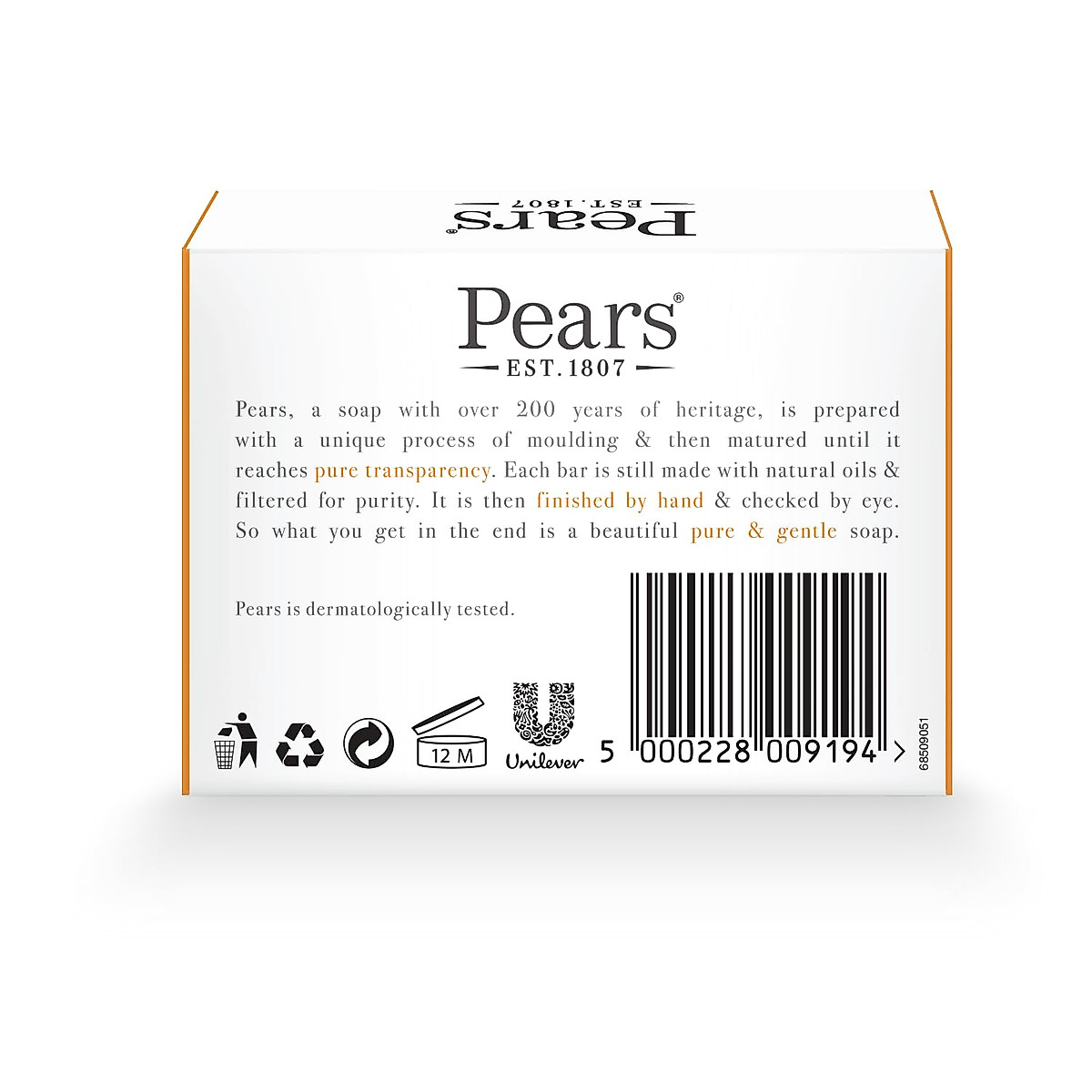 Pears Transparent Amber Soap 125 g (Pack of 12) by EH Booth & Co Ltd