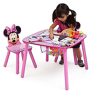 Minnie Mouse 4-Piece Playroom Set by Delta Children - Includes Table with 2 Chairs and Deluxe Toy Box, Pink
