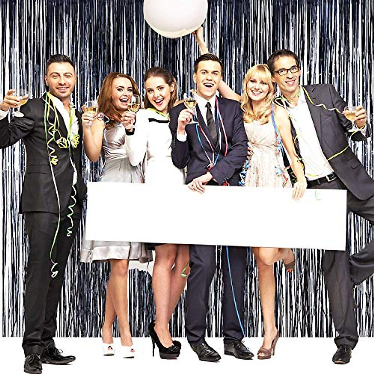 CapriValley 4 Packs 3.2ft x 6.6ft Black Fringe Curtain Foil Curtain Foil Backdrops Party Backdrops Decorations Tinsel Metallic Curtains