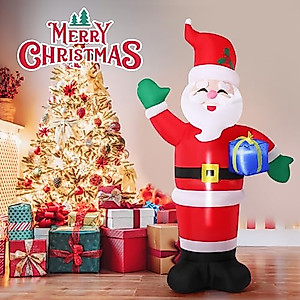 QUUREN 7FT Christmas Inflatables Santa Decoration Blow Up Santa Claus Indoor/Outdoor Decoration with Gift Box Built-in LED Light Waterproof Xmas Inflatables Yard Decor for Home Garden Holiday Party