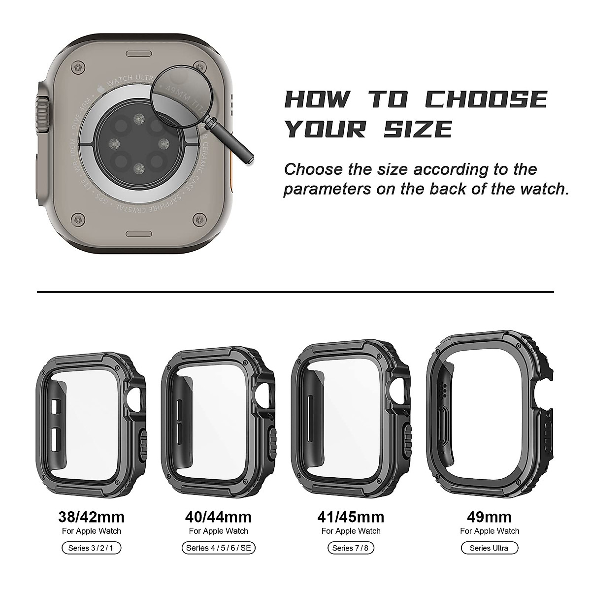 Adepoy 2 Pack Rugged Case Compatible for Apple Watch Ultra/Ultra2 49mm with Tempered Glass Screen Protector, Military All Around Hard TPU Protective Cover Case Shockproof Bumper for iWatch Men 49mm