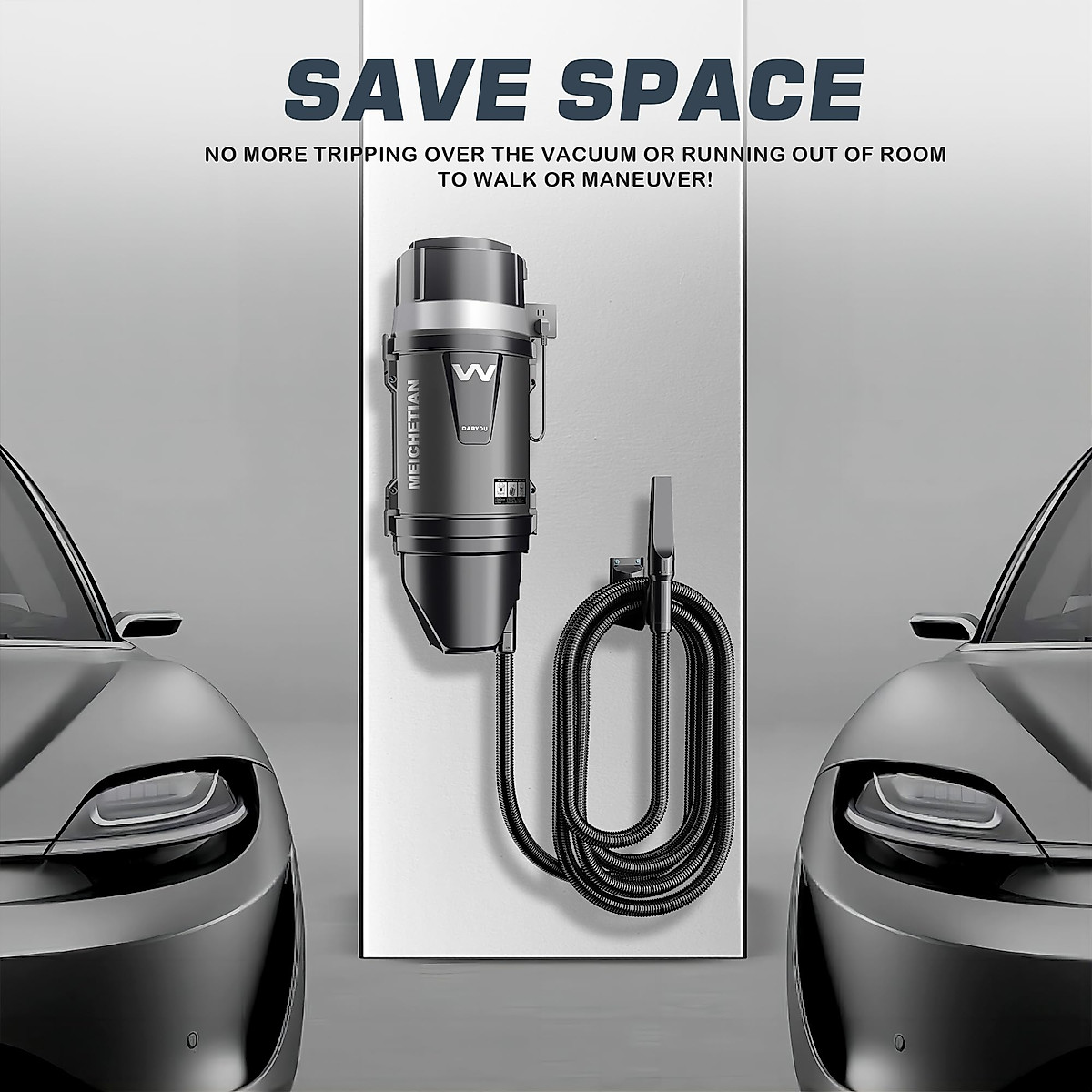 GOSLARLIT Wet/Dry Garage Wall Mounted Vacuum,102CFM Air Flow,11-Amp Motor Shop Vacuum Cleaner for Car Detailing with 26 FT of Stretch Hose(5 Gallon)