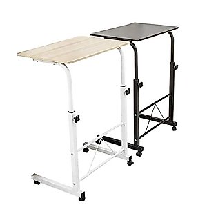 Artiss Wooden Adjustable Height Mobile Computer Desk Student Dorm Multifunctional Folding Table Bedside Desk Laptop Desk Table - (Color: White)